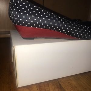 Steve Madden | Shoes | Steve Madden Blackwhite Polka Dot With Red Wedge ...